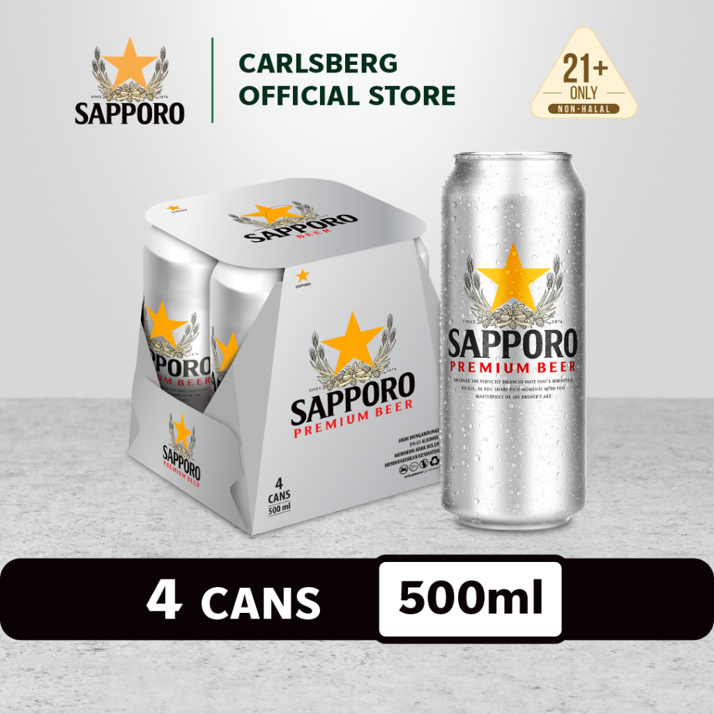 Sapporo Beer Can Lager Beer 5.0% Alcohol (500ml x 4) | Shopee Malaysia