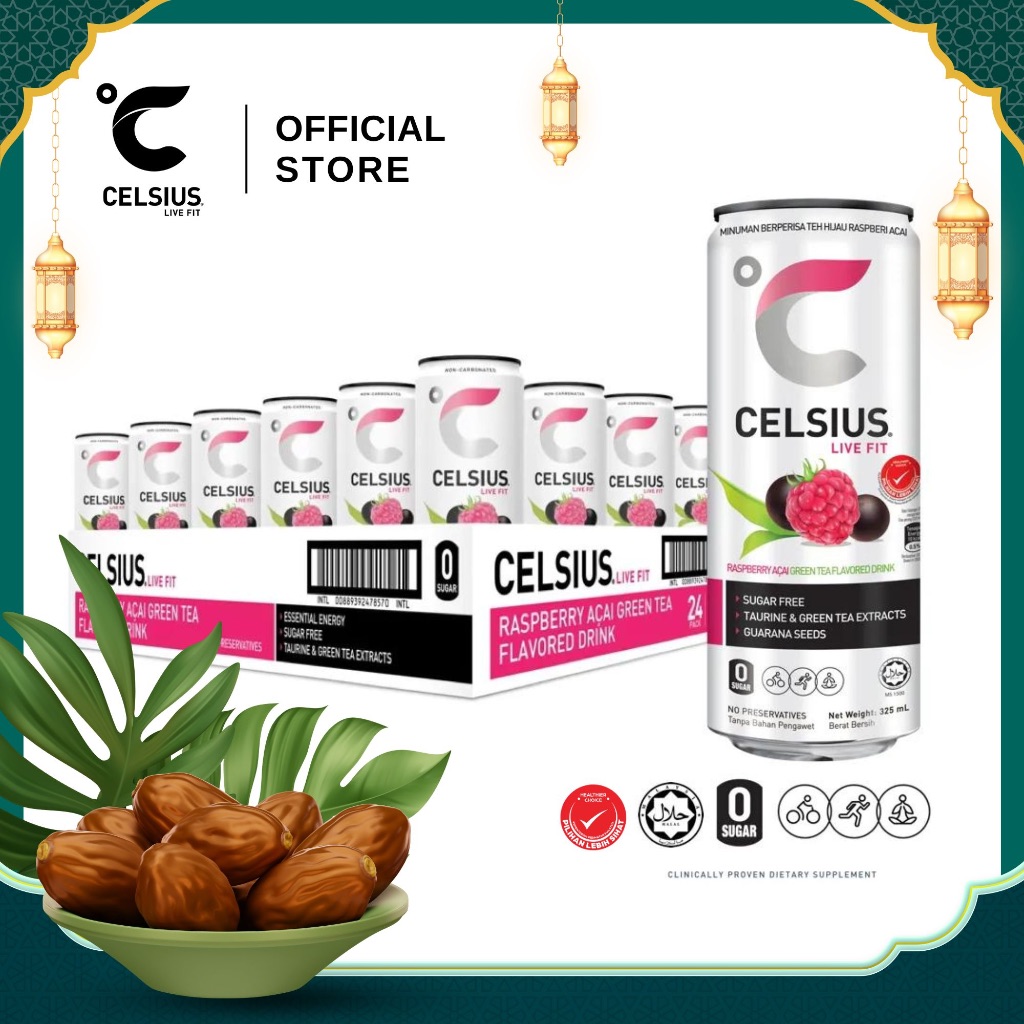 Celsius Healthy Energy Drink Raspberry Acai Green Tea Carton 325ML x 24 ...