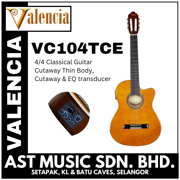 VALENCIA VC104TCE 4/4 Classical Guitar C/w Thin Body ,Cutaway & EQ transducer / VC 104 TCE ...