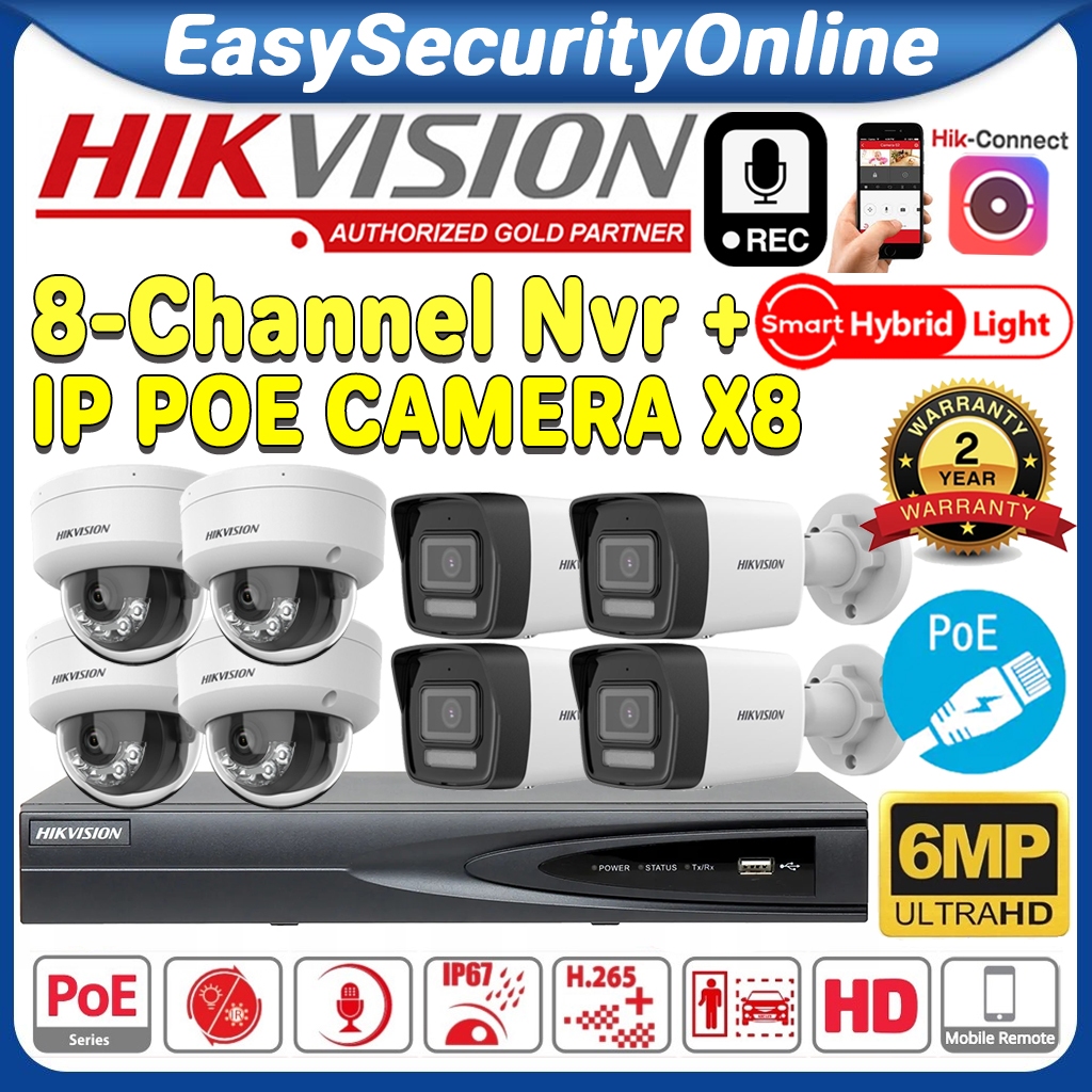 HIK HIKVISION 8CH 6.0MP DS-7608NI-Q1/8P NVR + 8 PoE CAMERA CCTV IP ...