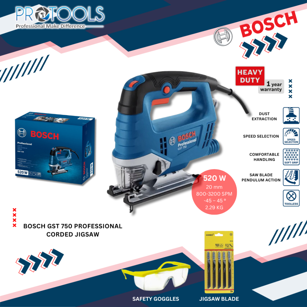 BOSCH GST 750 Professional Corded Jigsaw 520W | 70 mm | 1,450-3,200RPM ...