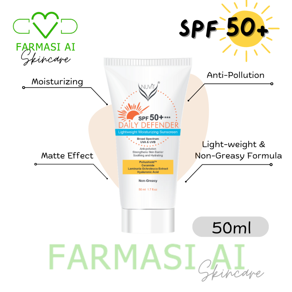 Nuvit Daily Defender Lightweight Moisturizing Sunscreen SPF50+ 50ml ...