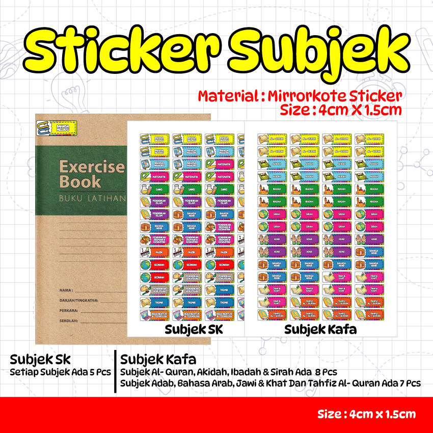 STICKER SUBJEK DALAM SEMINGGU / UNTUK DITAMPAL PADA BUKU LATIHAN / SK ...
