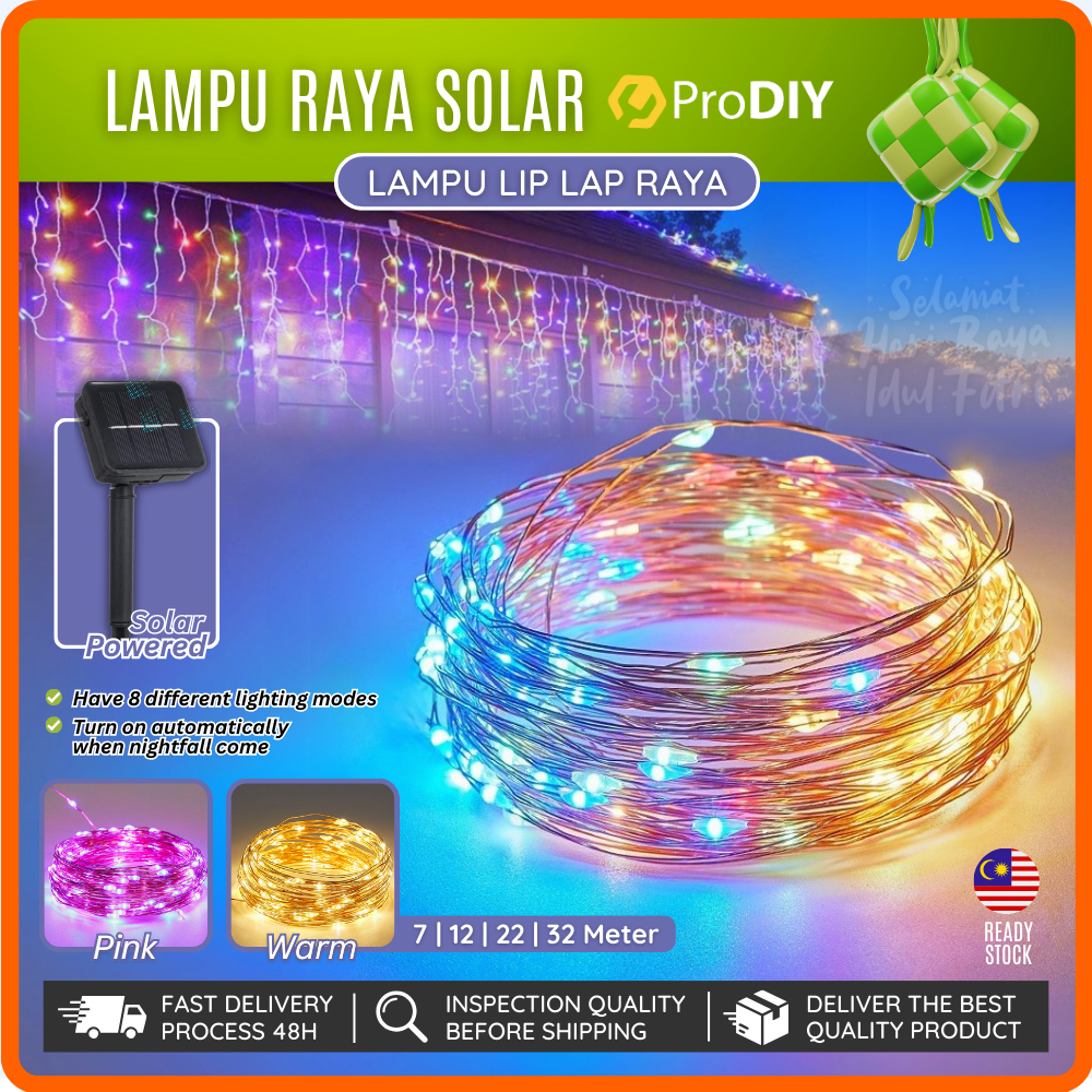 7 / 12 / 22 / 32M Lampu Raya Solar Lampu Lip Lap Raya LED String Decor ...