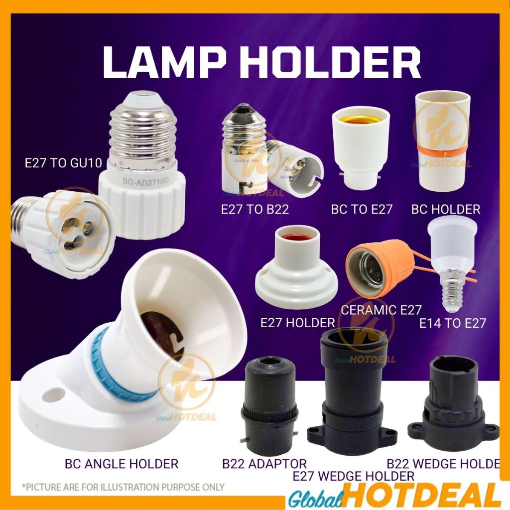 LAMP HOLDER Socket Adapter Lampu DIY Lamp Base Bulb Holder GU10 PLC E27 ...