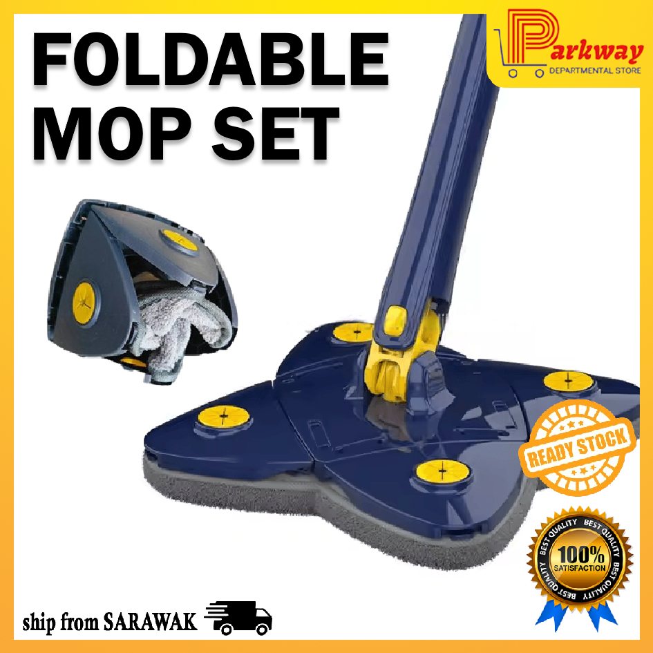 Easy Mop Set Four-Corner Clover Mop Adjustable Long Handle 360 ...
