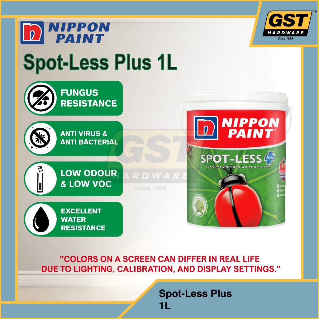 1L Nippon Paint Spotless Spot-Less Plus Interior Wall paint Cat Dalam ...