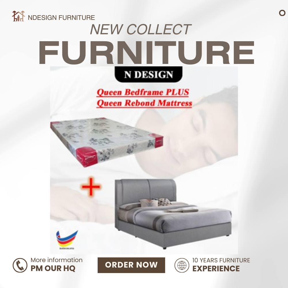 [N Design] Queen Bed frame with Queen Mattress / Katil Queen Murah ...