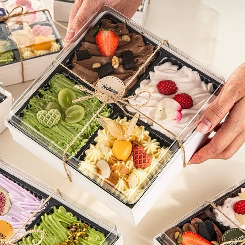 4 grids M/ L Dessert Packing Box Mooncake box Brownie packing box Cake ...