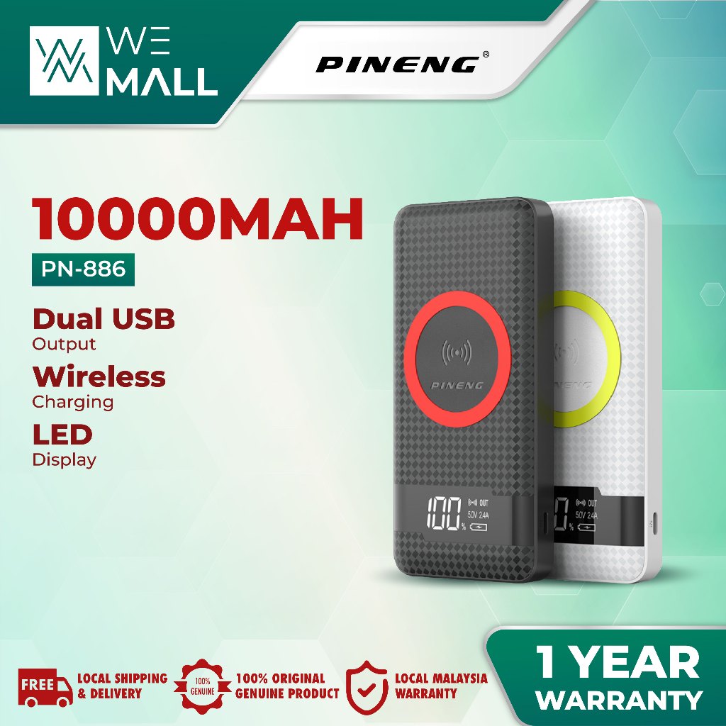 Pineng PN-886 Qi Wireless Polymer Power Bank (10000mAh) | Shopee Malaysia