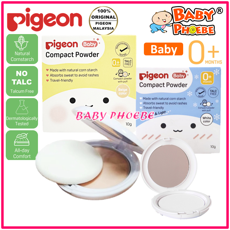 Pigeon Baby Compact Powder with Puff Natural Corn Starch Absorbs Sweat ...