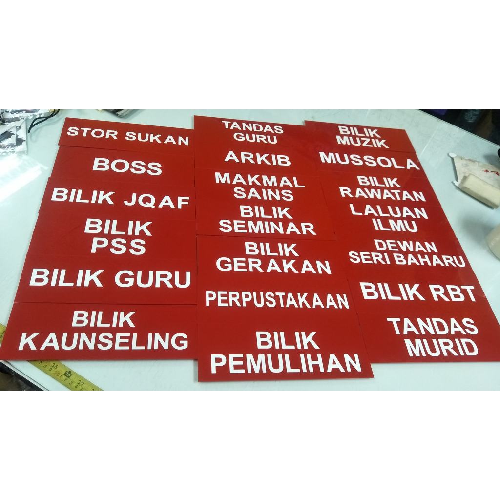 SIGNAGE KELAS, BILIK GURU, TANDAS, KANTIN, TULISAN JAWI & RUMI, PARKING ...