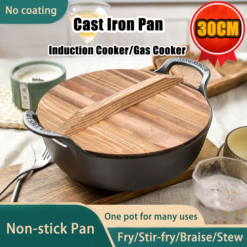 Japanese Cast Iron Thickened Ingot Pot - Non-Stick Wok, Stew Pot & Soup ...