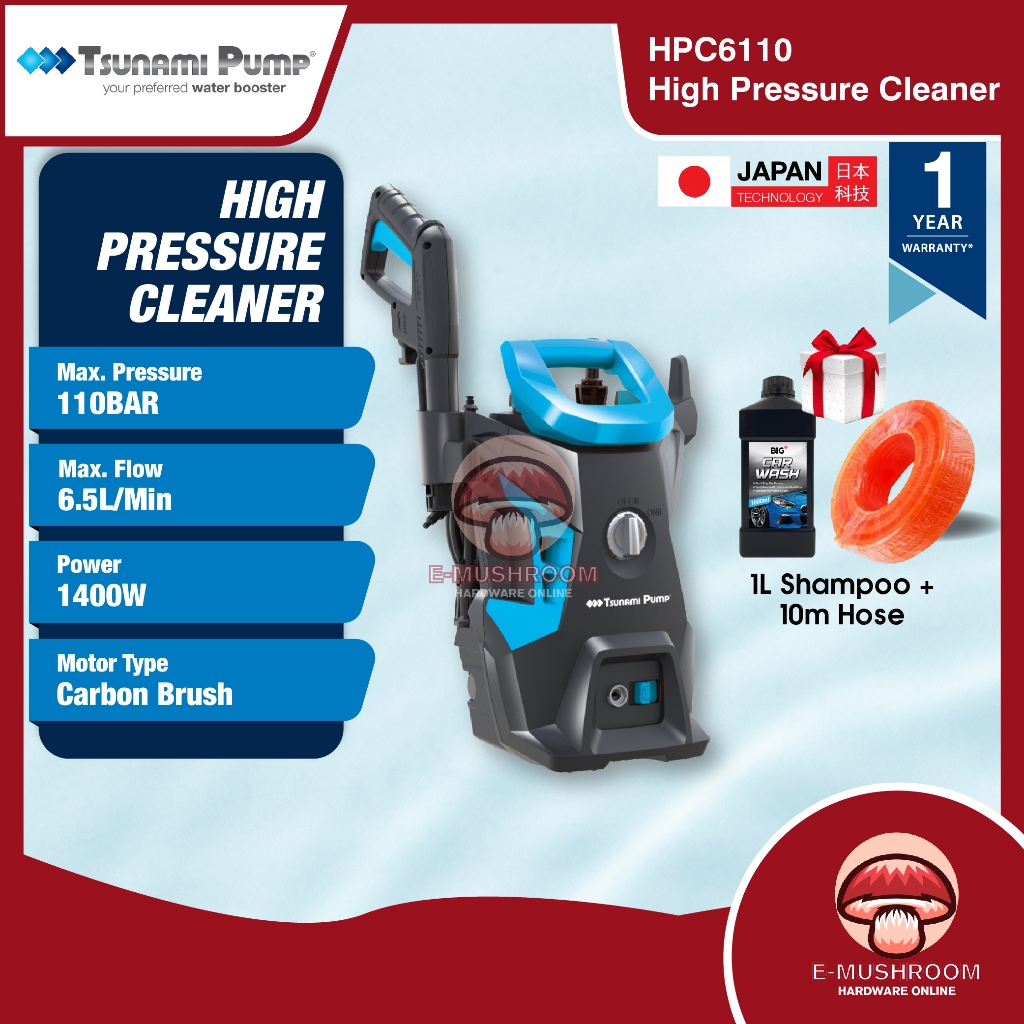 Tsunami HPC6110 High Pressure Cleaner Car Wash Machine 1400W Waterjet ...