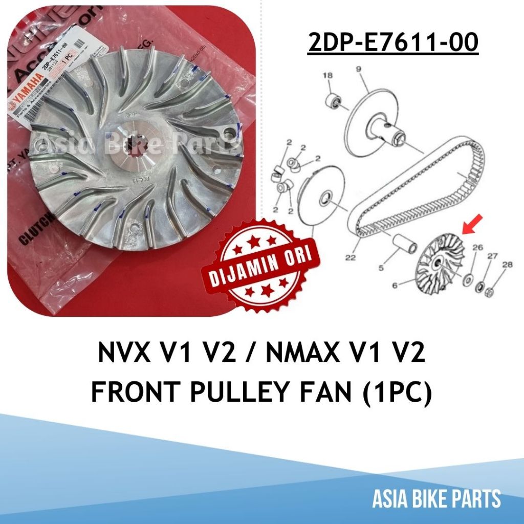 Yamaha Original NVX V1 V2 / NMAX V1 V2 Primary Fixed Sheave Front Pulley Fan - 2DP-E7611-00 ...
