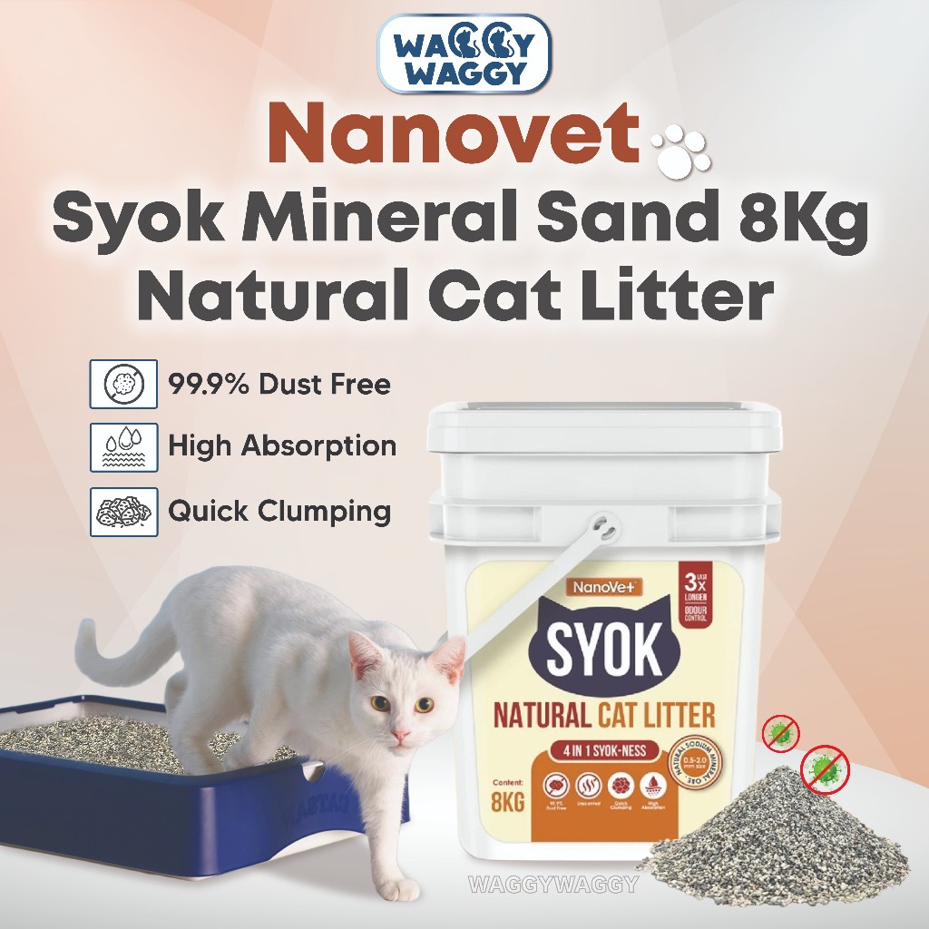 WaggyWaggy Nanovet Syok Mineral Sand Natural Cat Litter 8KG | Shopee ...
