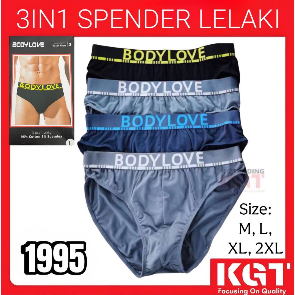 Spender Lelaki 3IN1 Body Love Premium Men Brief 1995 Cotton Seluar Dalam Lelaki Dewasa Underwear ...
