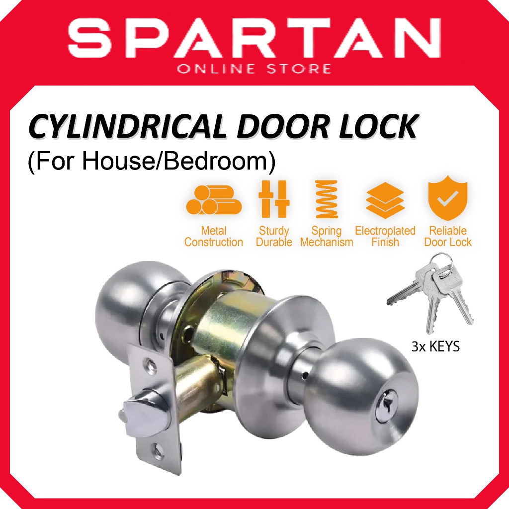 Keymaster Cylindrical Door Lock Knob Stainless Steel Entrance Lock Room ...