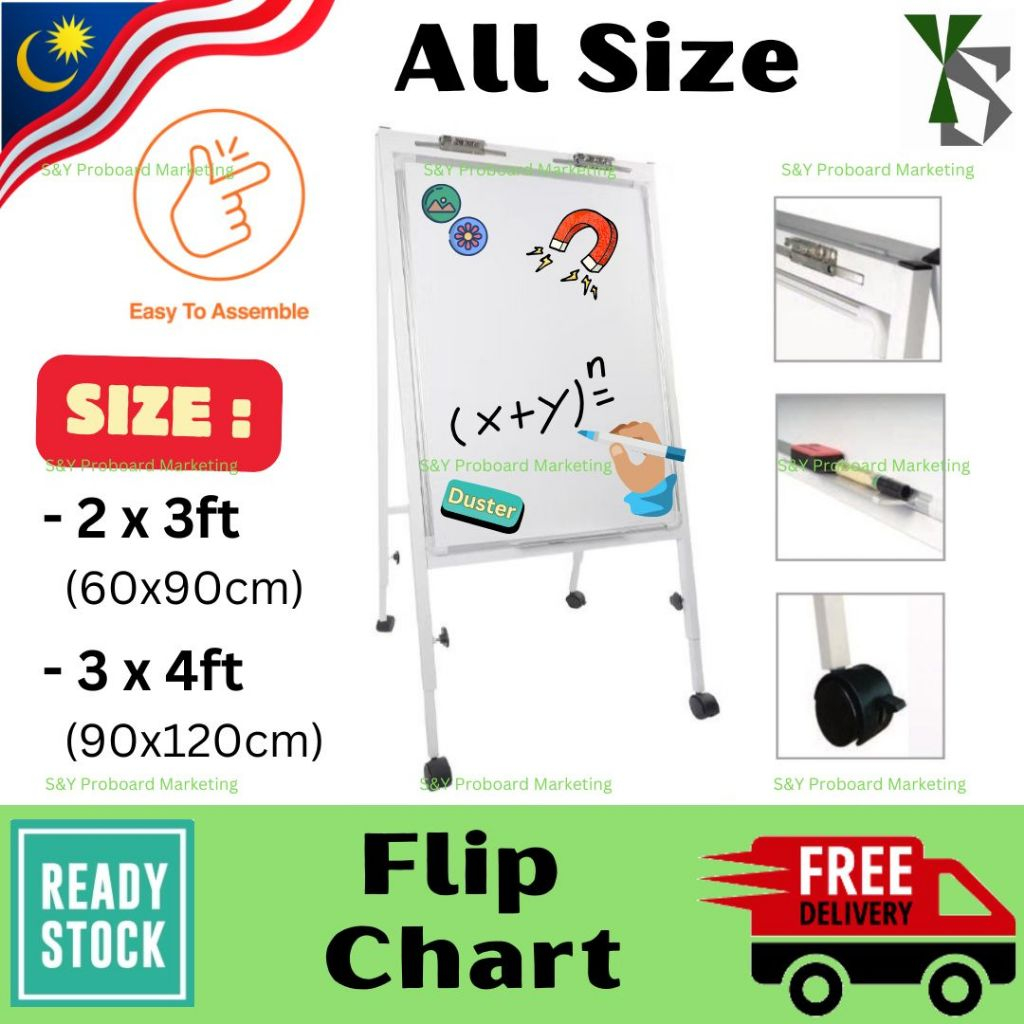 Papan Putih Magnetik Carta Flip / Flip Chart White Board Size 2x3 3x4 ...