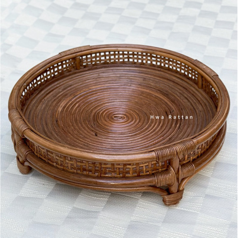 Dulang rotan anyaman webbing round tray serving plate Bakul bulat ...