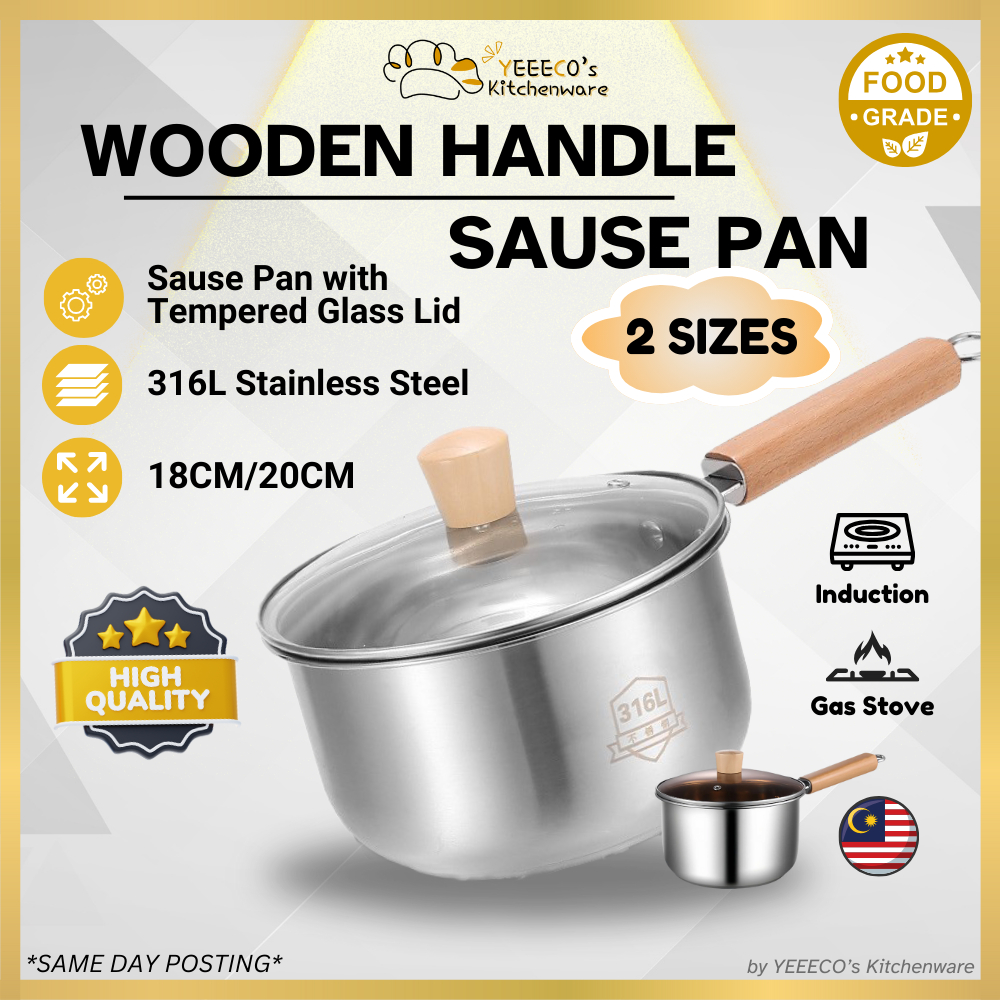 Stainless Steel Sauce Pan with Tempered Glass Lid Pot Sauce Pot Cover ...