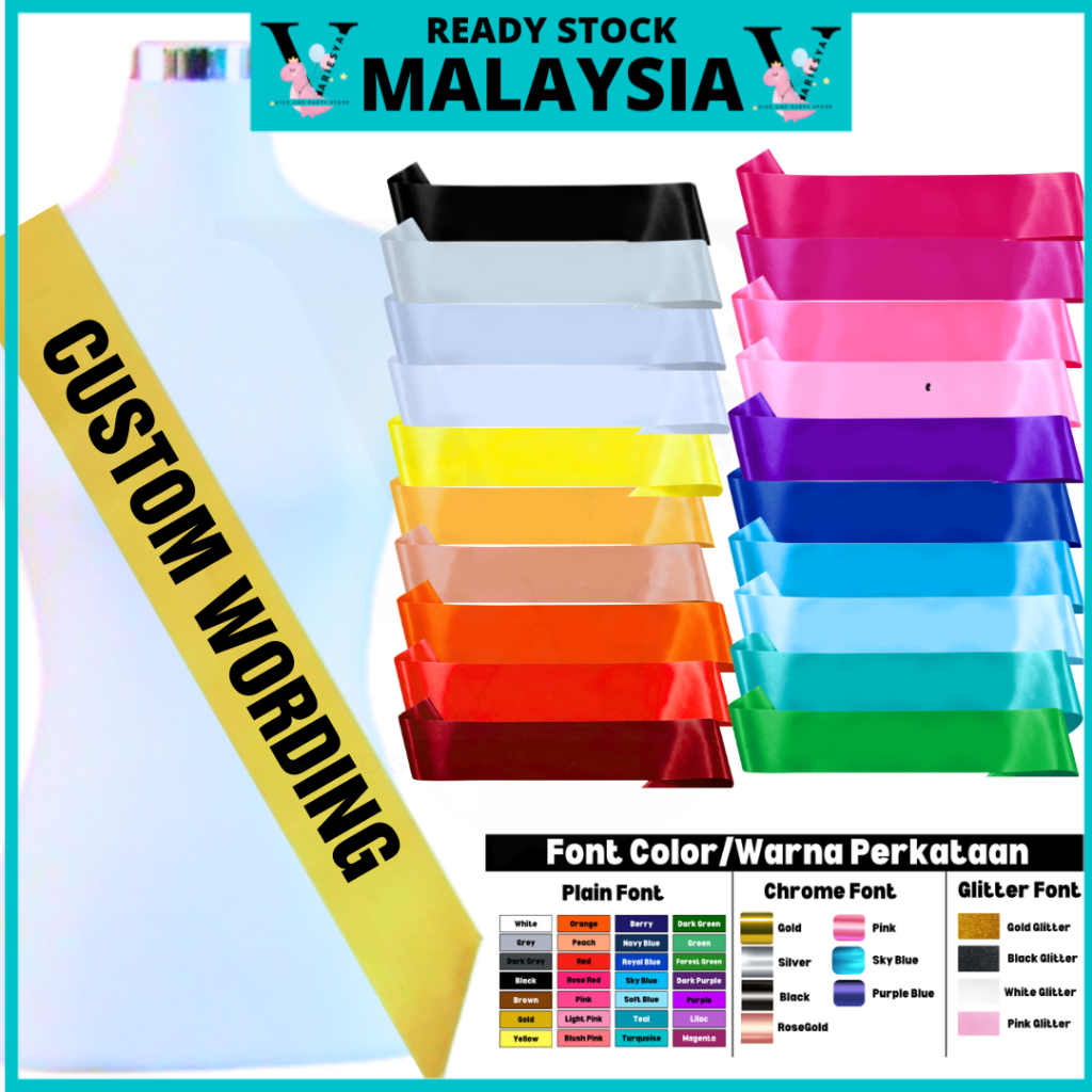 *SHIP IN 24HR* [PLAIN TYPE] Custom Sash Custom Selempang Wording Name ...