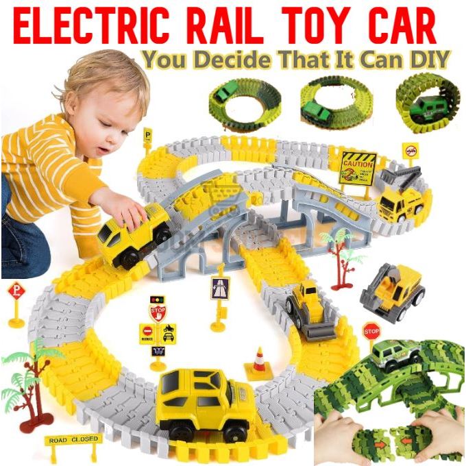 #ReadyStock Kids Electric Rail Cars Toy DIY Assemble Small Train Track ...