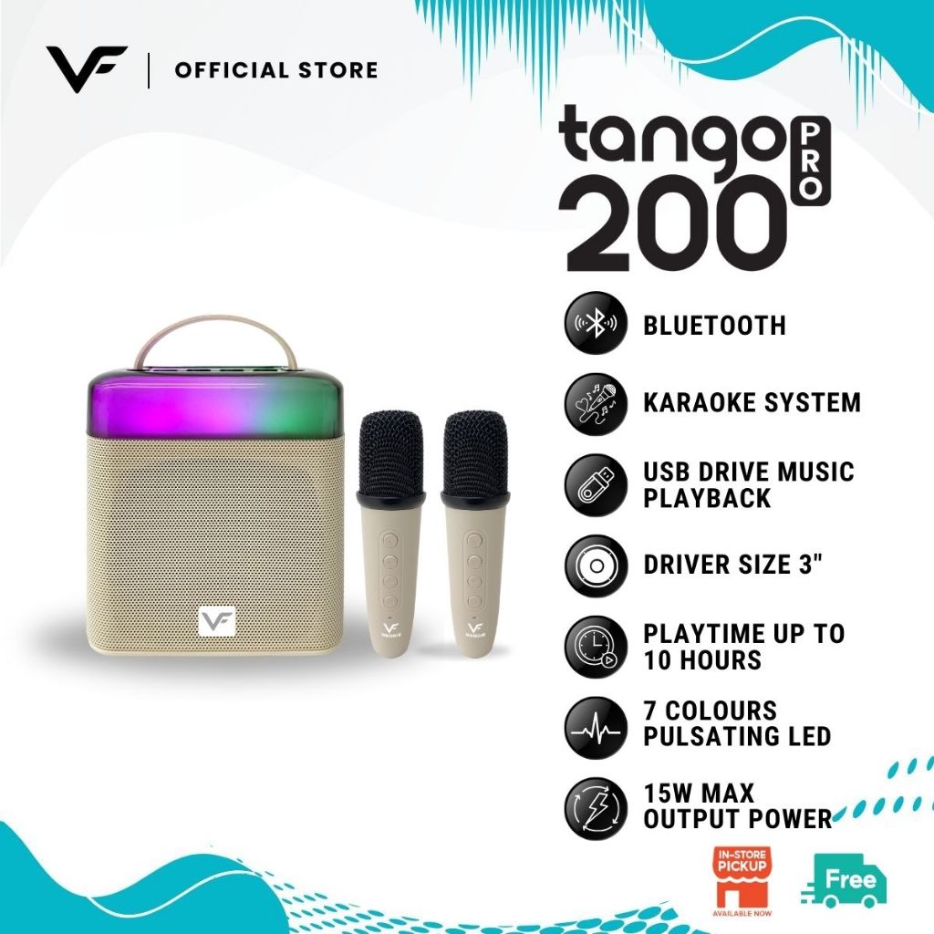 Vinnfier VF Tango 200 PRO WMV Portable Karaoke bluetooth speaker Color LED Lights 15W Output ...