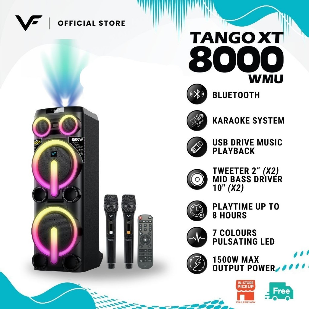 Vinnfier VF Tango XT8000 WMU 1500W MAX 14000mAh Potable Bluetooth Partybox Speaker Karaoke ...