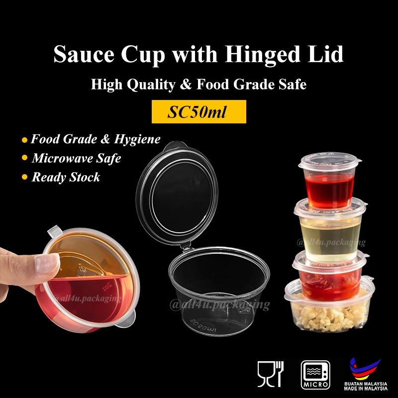 Sauce Container With Lid 50ML Round Disposable Plastic Food Container Sauce Cup Bekas Sos ...