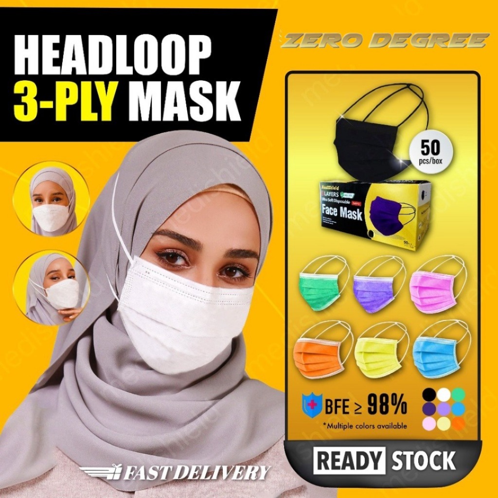 ZERO DEGREE Mask Headloop Face Mask Hijab Mask hitam Mask disposable ...