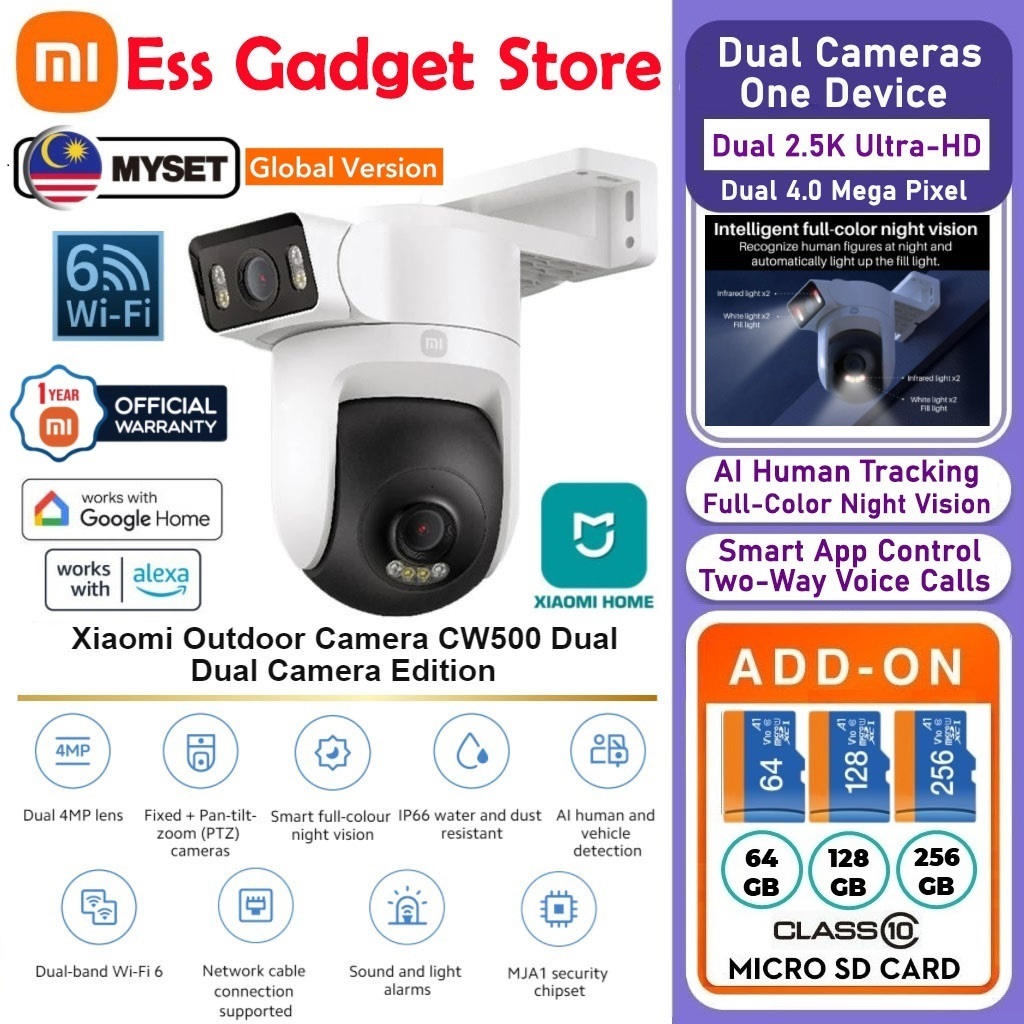 Xiaomi CCTV Outdoor Camera CW500 Dual | 4MP Dual 2.5K Ultra HD | AI detection | Wi-Fi 6 ...