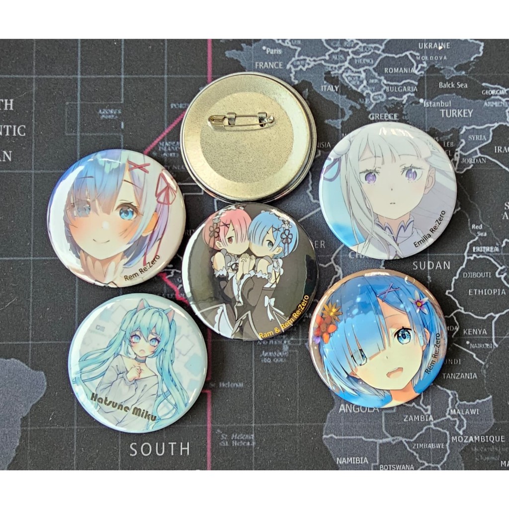 Cute Anime Girl | Re:Zero Rem Ram Emilia | 58 MM Metal Safety Pin ...