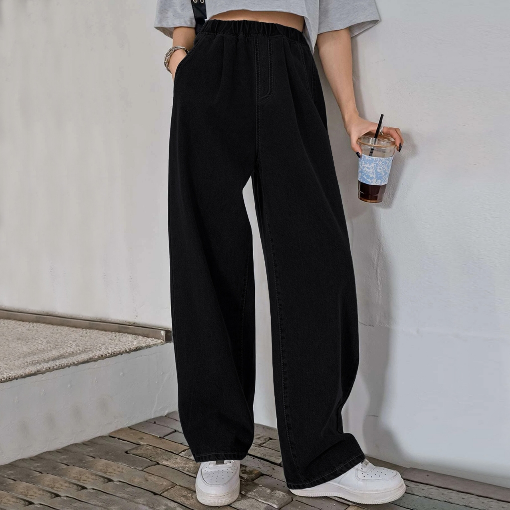 CLASHE Straight Cut Jeans Plus Size Wanita Hitam Cutbray Panjang Celana ...