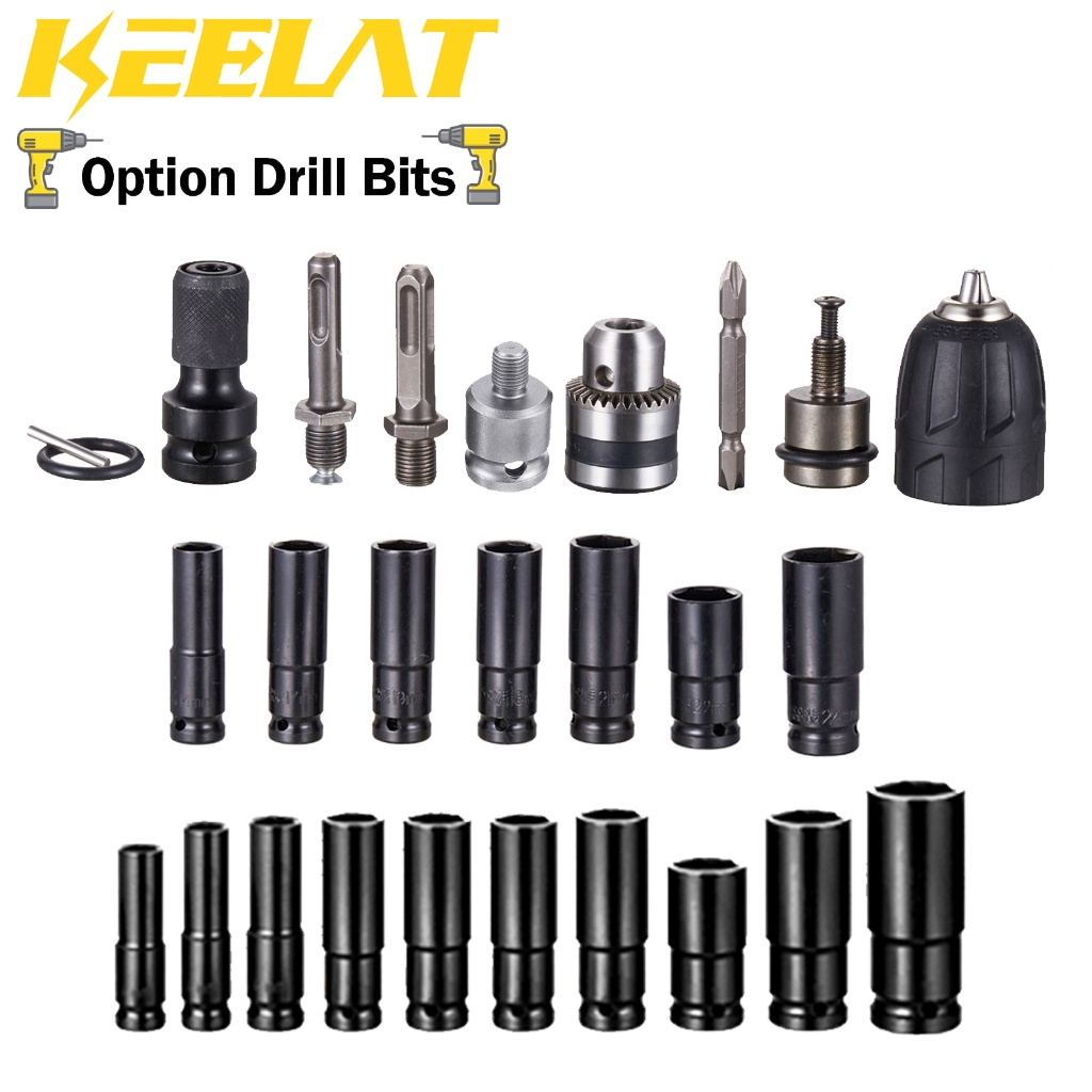 KEELAT Electric Cordless Impact Wrench Hex Socket Head Set Kit Drill ...