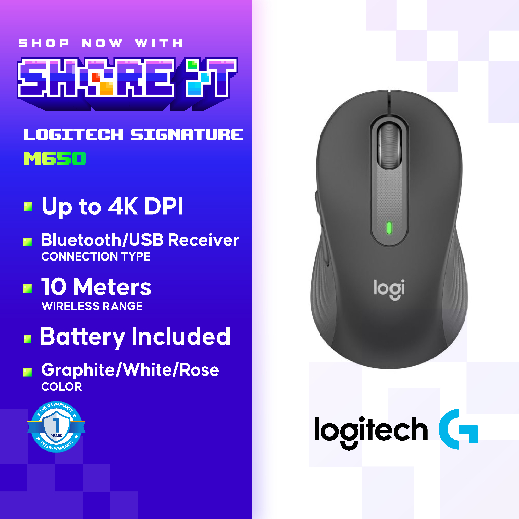 Logitech Signature M650 - up to 4000 dpi | Bluetooth / USB - 1 Year ...