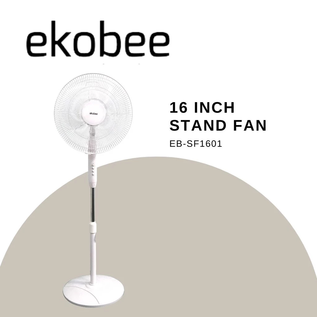 Ekobee 16 Inches Stand Fan 3 Blade Slim Design Adjustable Height White ...