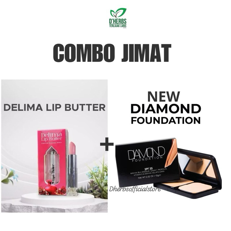 DHERBS Combo Set Diamond Foundation Dan Lipstick Delima Lip Butter # ...