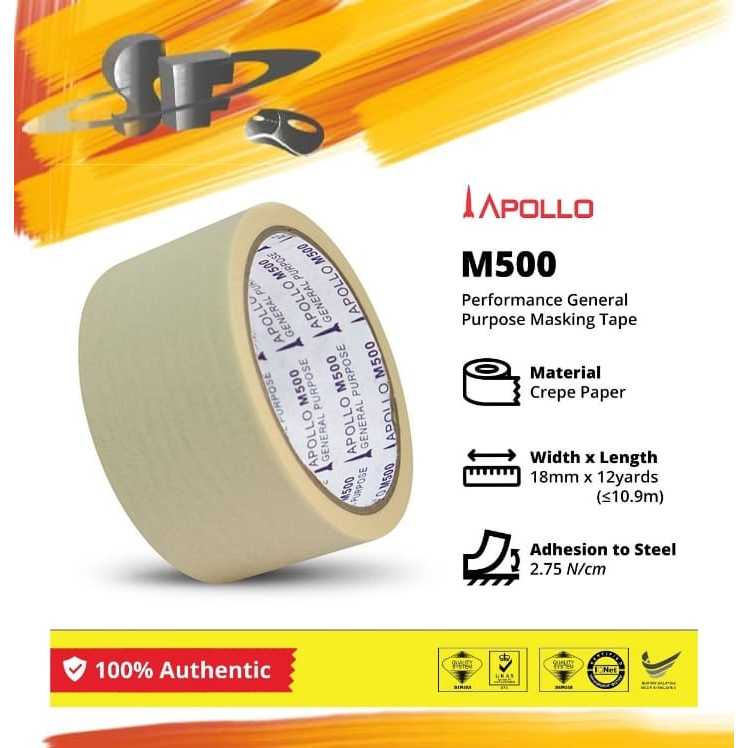 APOLLO MASKING TAPE INDUSTRIAL TYPE 18MM/24MM/36MM/48MM, 12 YRDS ...