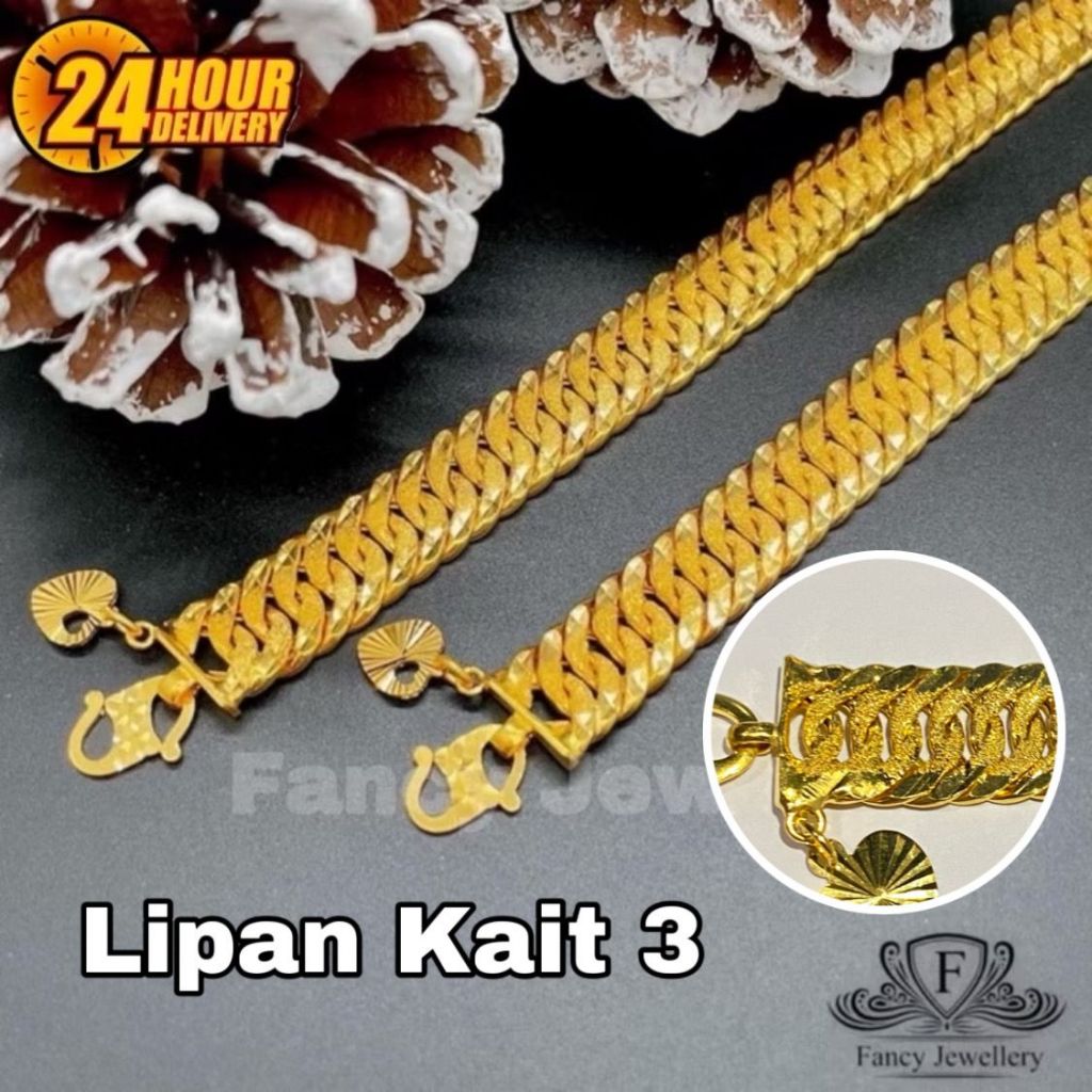 💎💎Fancy Jewellery💎💎 Emas 916 Rantai Tangan Lipan Kait 3 Kosong | Shopee ...