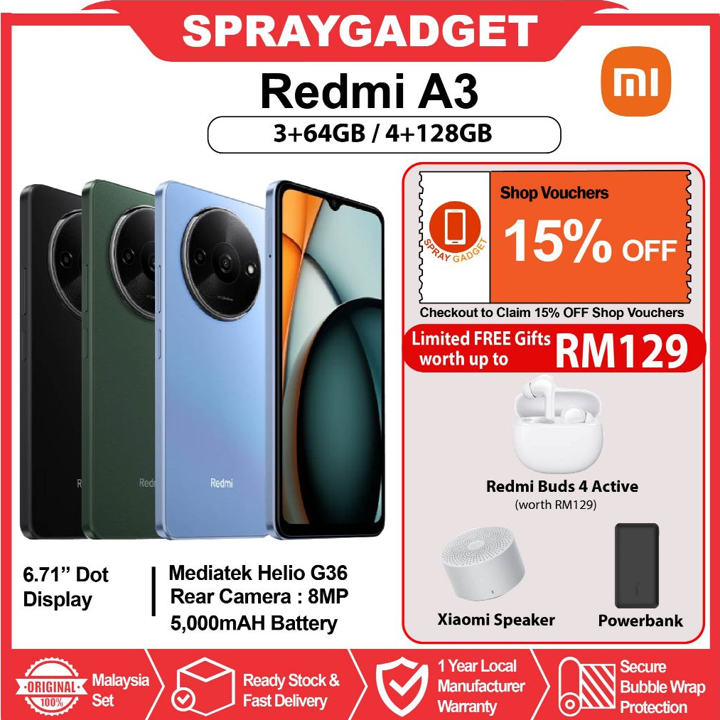 Redmi A3 l 8GB*(4+4GB) Extended RAM + 128GB ROM l 90Hz Display l ...