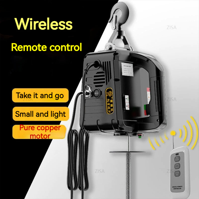 220V Portable Micro Electric Hoist Wireless Remote Control Small Crane ...