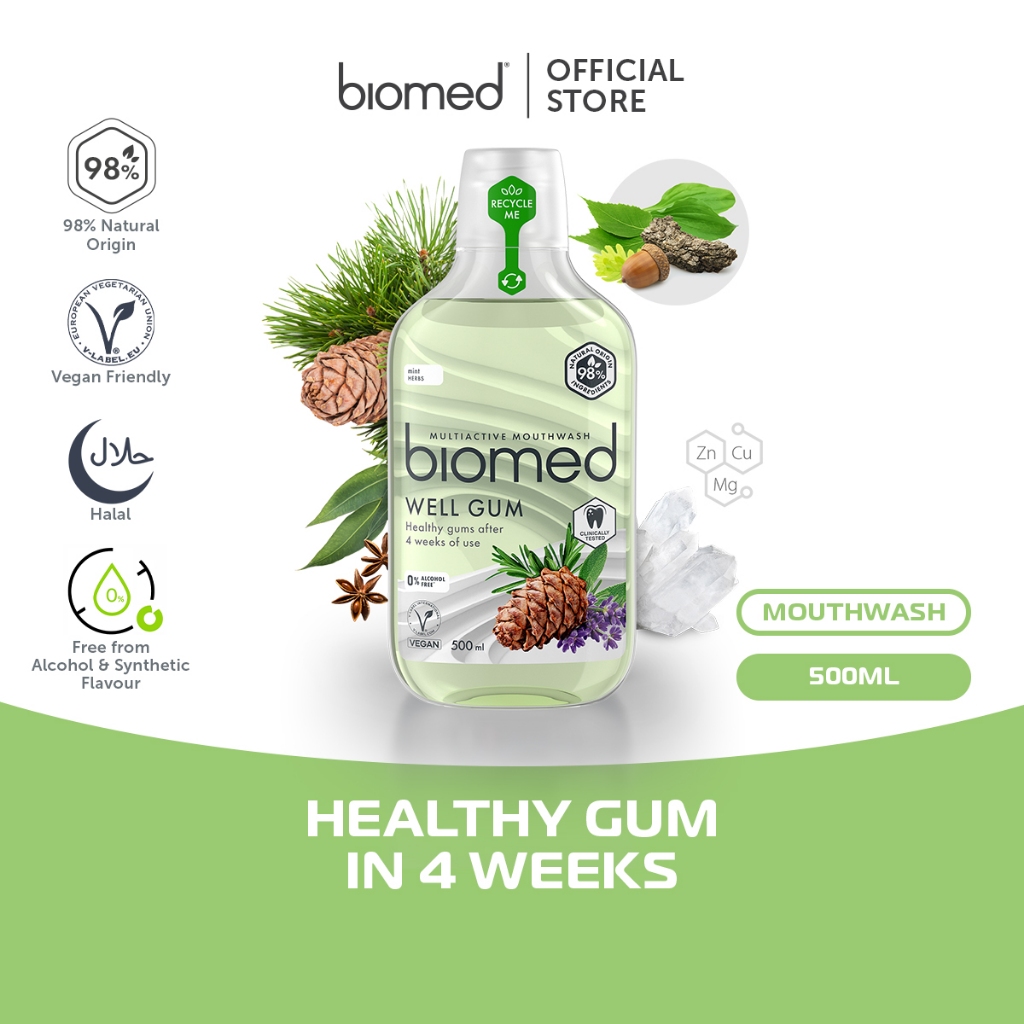 Biomed Complete Natural Mouthwash Well Gum, Fluoride Free (500ml ...