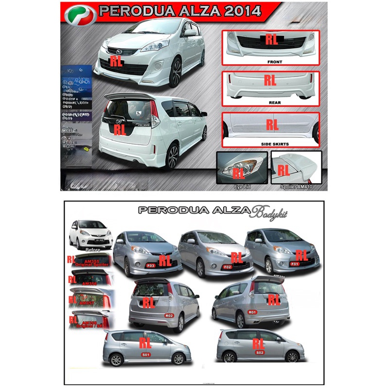 Perodua alza 2007 - 2016 RL bodykit body kit front side rear skirt lip ...