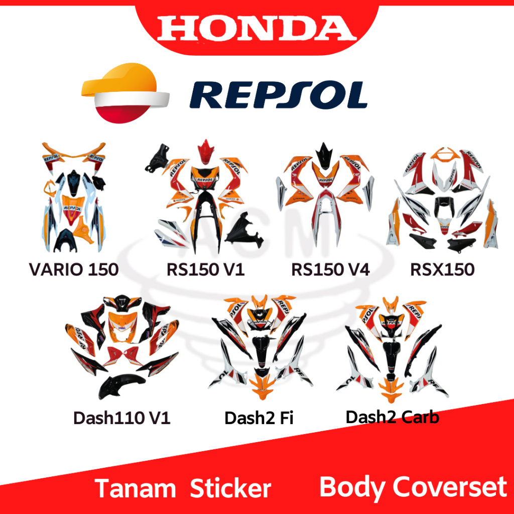 HONDA REPSOL Tanam Sticker Stripe Strike Body Cover Set Coverset Vario150 RS150 V1 V4 RSX150 ...