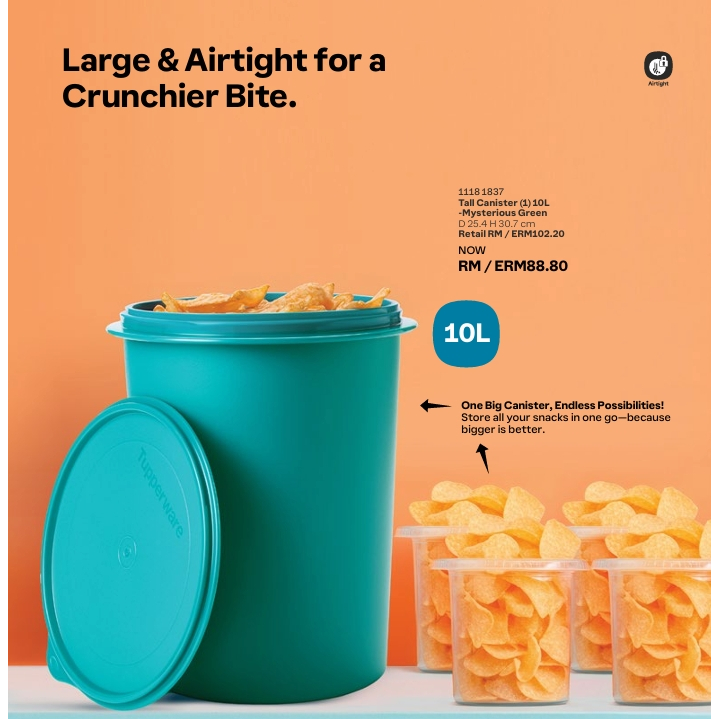 Tall Canister | 1pc | 10.0L *Tupperware Brands Container / Tong Keropok ...