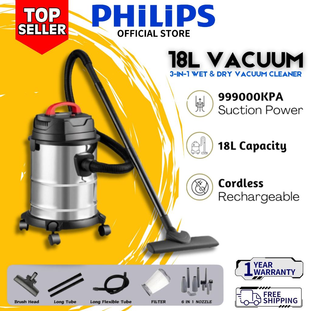 3 In 1 Wet & Dry & Blower Vacuum Cleaner Stainless Steel 1800W Vacuum ...