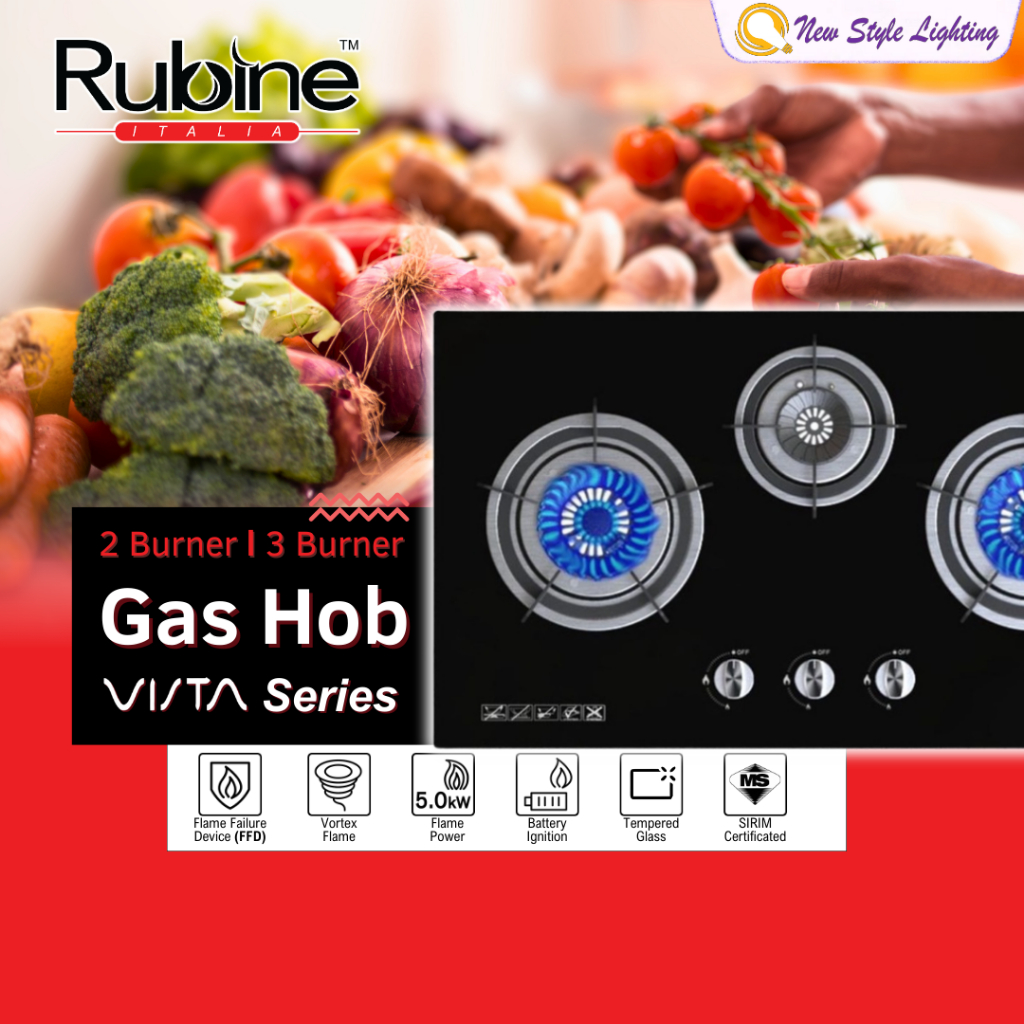 Rubine VISTA 10kW 2 Burner 3 Burners SIRIM Glass Built In Gas Regulator ...