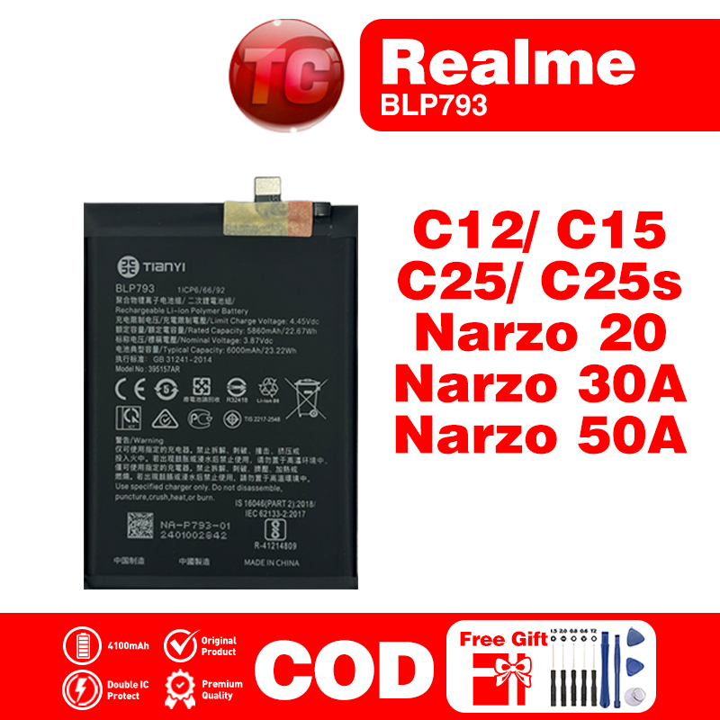 Battery Bateri Compatible For REALME C12/ C15/ C25/ C25S/ NARZO 20 30A ...
