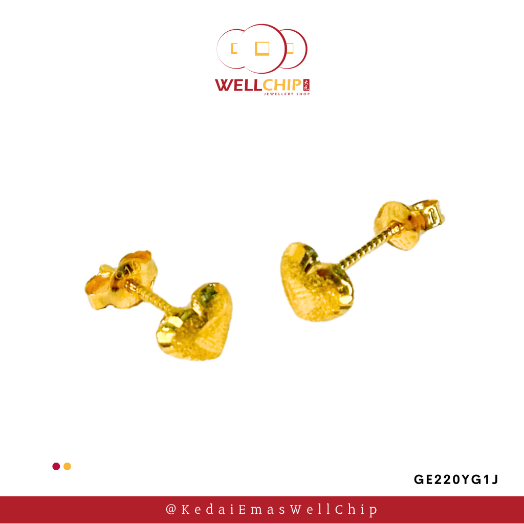 Subang Emas 916 Original | Anting Emas 916 | Heart Shaped 916 Gold Stud ...